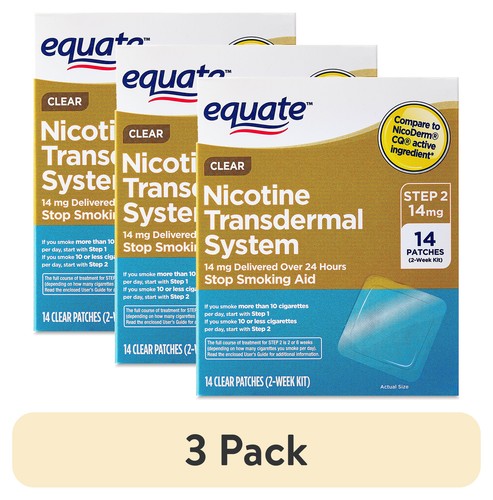 (3 pack) Equate Nicotine Transdermal System Step 2 Clear Patches, 14 mg ...