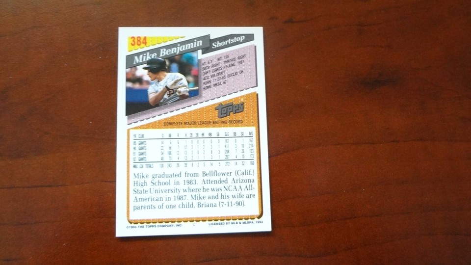 1993 TOPPS # 384 MIKE BENJAMIN BASEBALL CARD | eBay