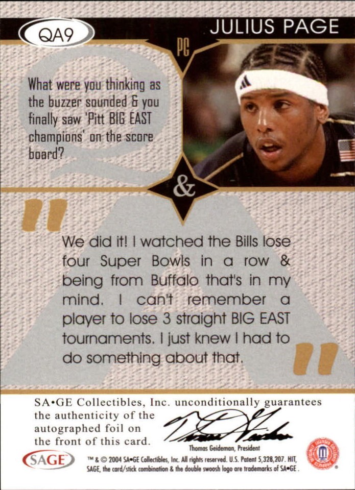 2004 SAGE HIT Q&A Autographs #Q9 Julius Page #d/100 Auto - NM-MT | eBay