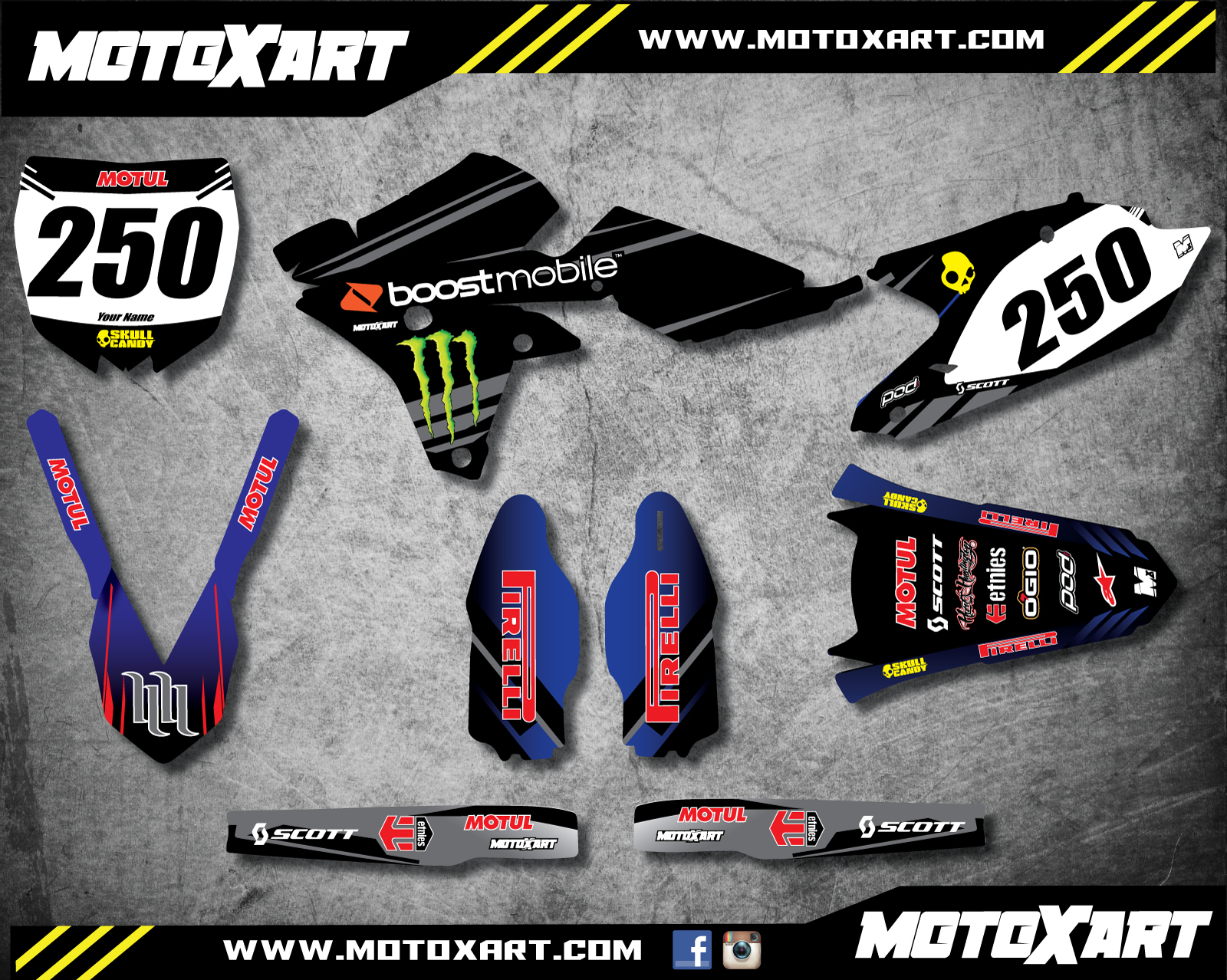 Yamaha YZ 250F 2010 - 2013 stickers Full Custom Graphic Kit RAVAGE ...