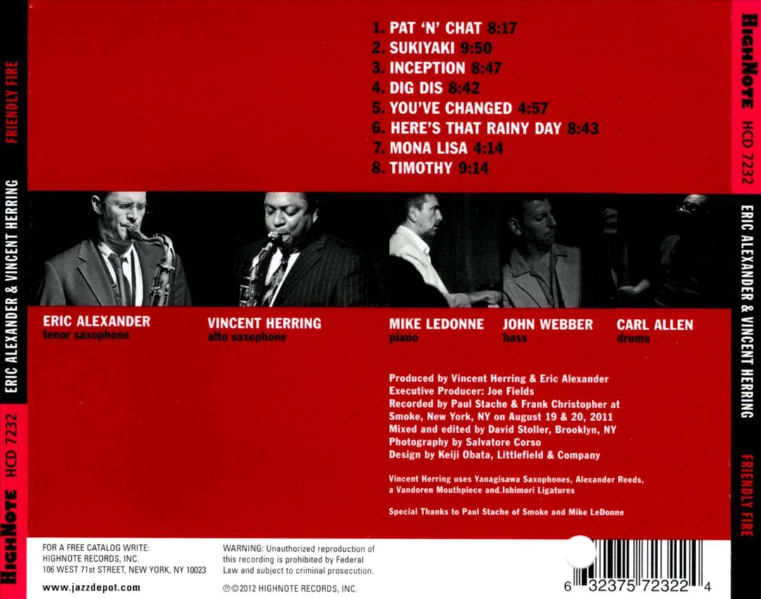 ERIC ALEXANDER/VINCENT HERRING FRIENDLY FIRE: LIVE AT SMOKE NEW CD 632375723224 | eBay