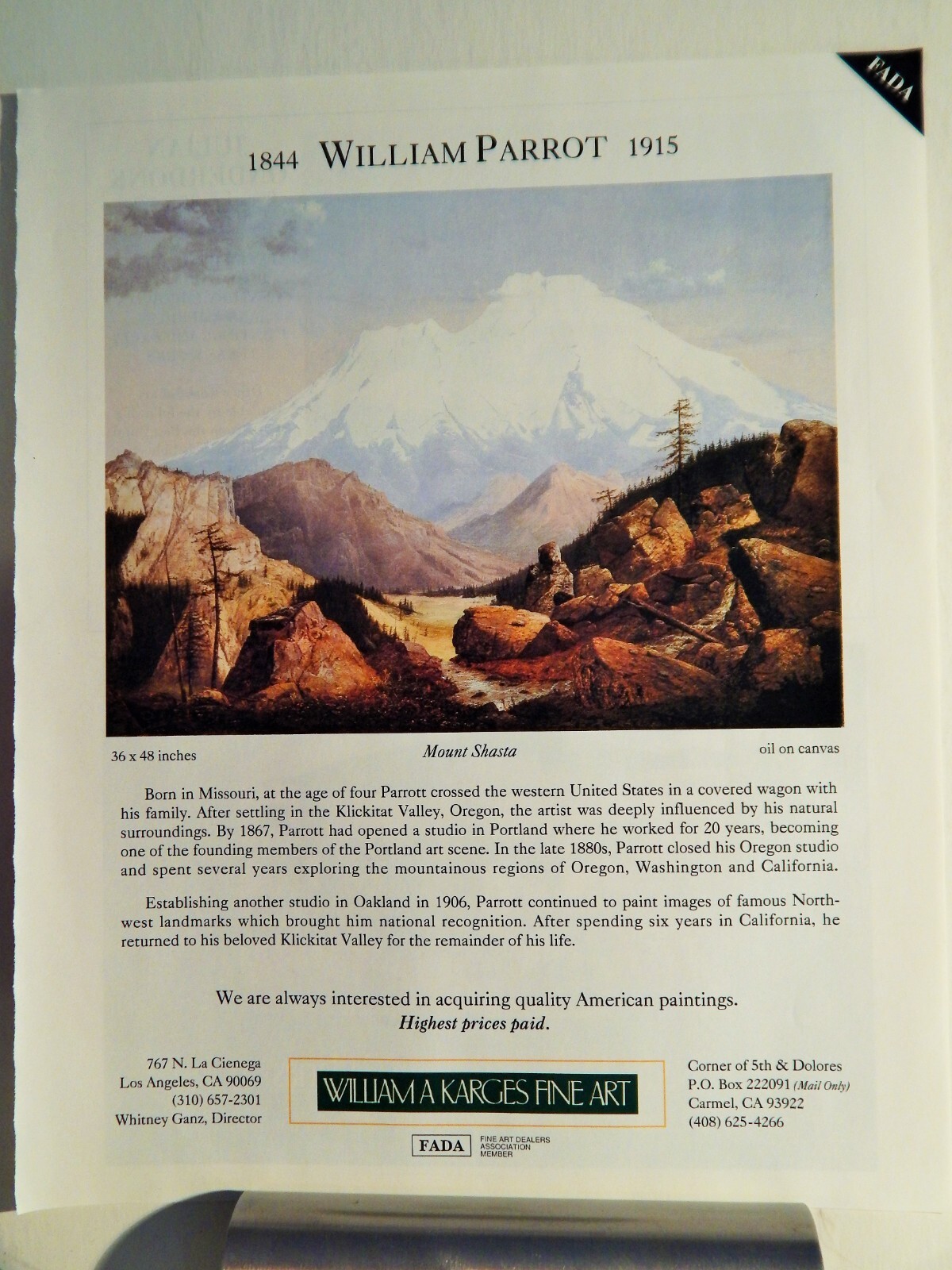 WILLIAM PARROT ART PIECE VTG ORIG 1995 ADVERTISEMENT | eBay