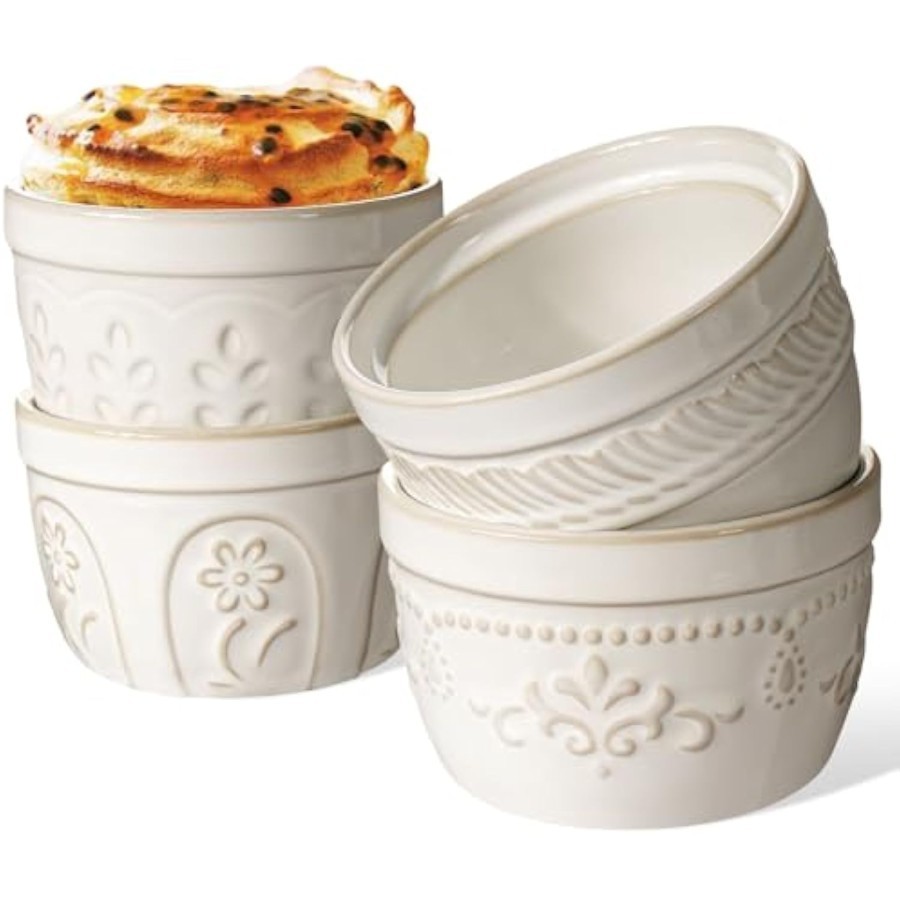 Ramekins oven safe, creme brulee ramekins, embossed white ceramic rami ...