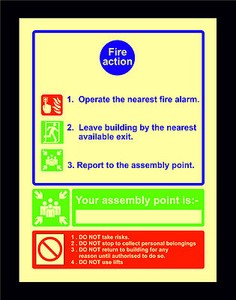Photoluminescent Fire Action Sign Leave Building Assembly Point ...