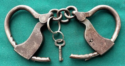 Antique JJ TOWER HANDCUFFS + Original Steel Barrel Key – Pat'd Late ...