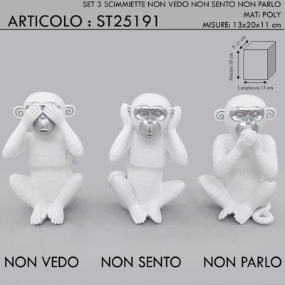Statua scultura soprammobile tre scimmie scimmiette Non vedo Non sento ...