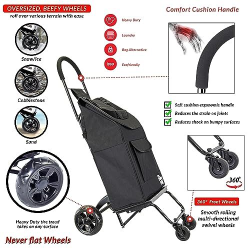 D Products Trolley Dolly Rover With Bag 4 Wheeled Grocery Shopping Cart ...