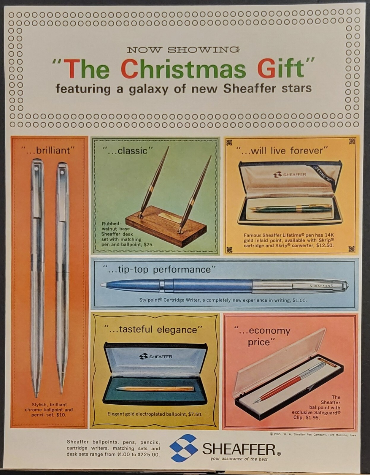 1965 Sheaffer Ink Pens Print Ad Chrome 14K Gold Desk Pens Stylpoint | eBay