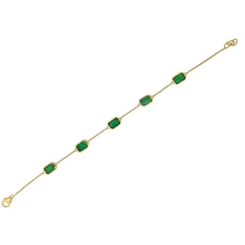 3Ct Emerald Cut Lab Created Green Emerald Tennis Bracelet 14K Yellow ...
