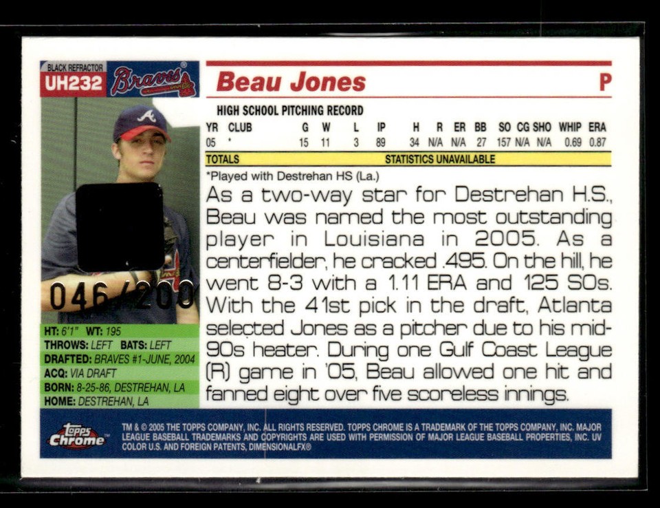2005 Topps Chrome Update Black Refractors #232 Beau Jones FY AU | eBay