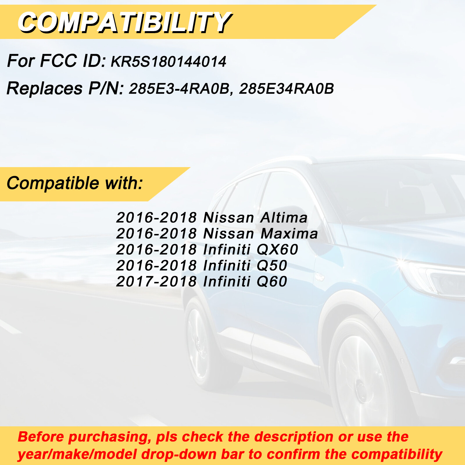 Replacement For 2016-2018 Nissan Altima /Maxima Infiniti QX60/Q50 Key ...