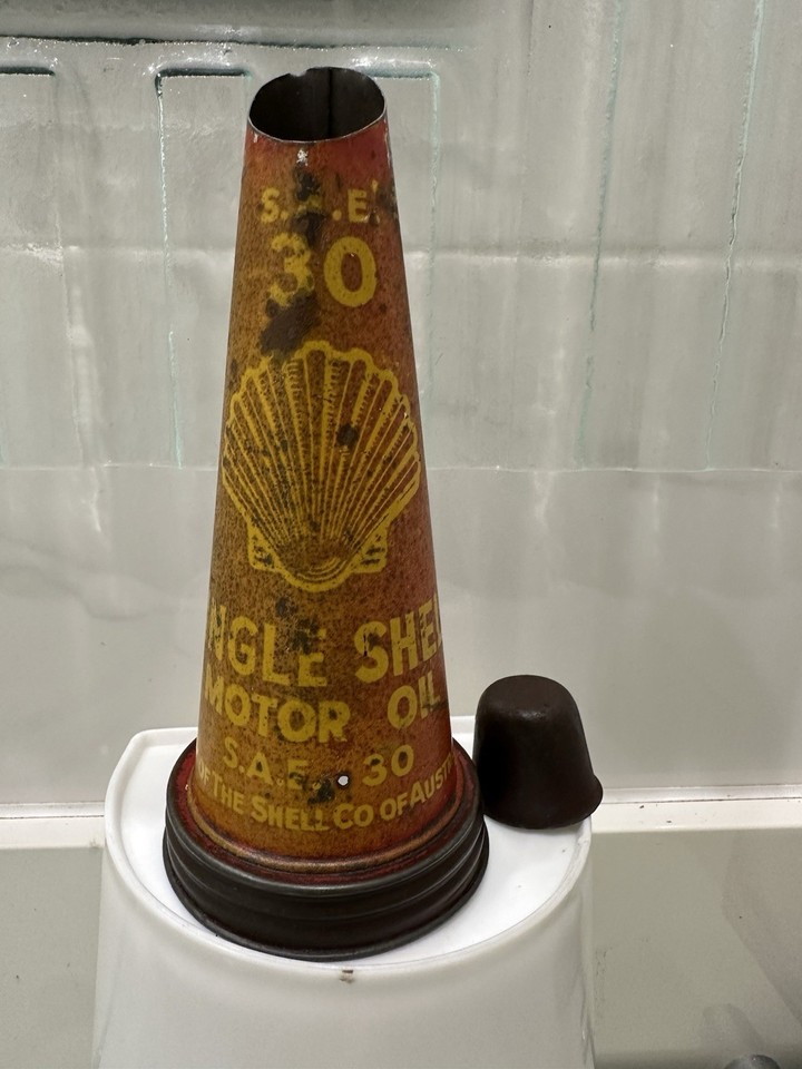 Vintage Shell Tin Oil Bottle Top & cap Single Shell suit bottle / sign ...