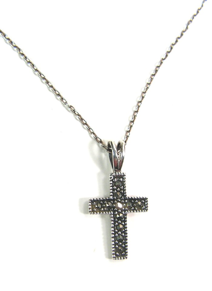 Delicate Little 18-Inch STERLING SILVER CHAIN & CROSS, Bright-Cut ...