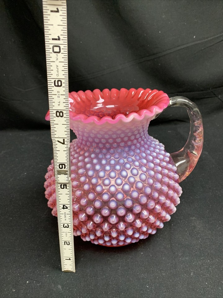 Fenton Cranberry Pink Opalescent Hobnail Pitcher 8” | eBay