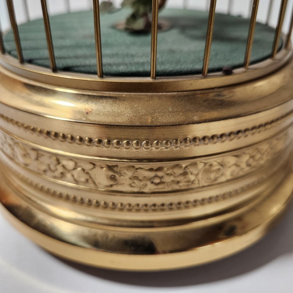 Antique Singing Bird Automaton Music Box Germany Brass Cage Wind Up AS ...