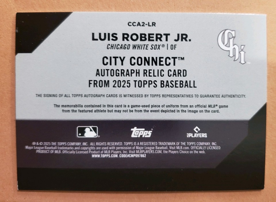 🔥🔥Topps 2025 Series 2 CITY CONNECT Luis Robert Jr Relic+Autographs #43 ...