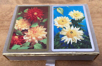 VTG Congress Playing Card Set, 2 Decks, Felt Flocked Box, Pretty Floral ...