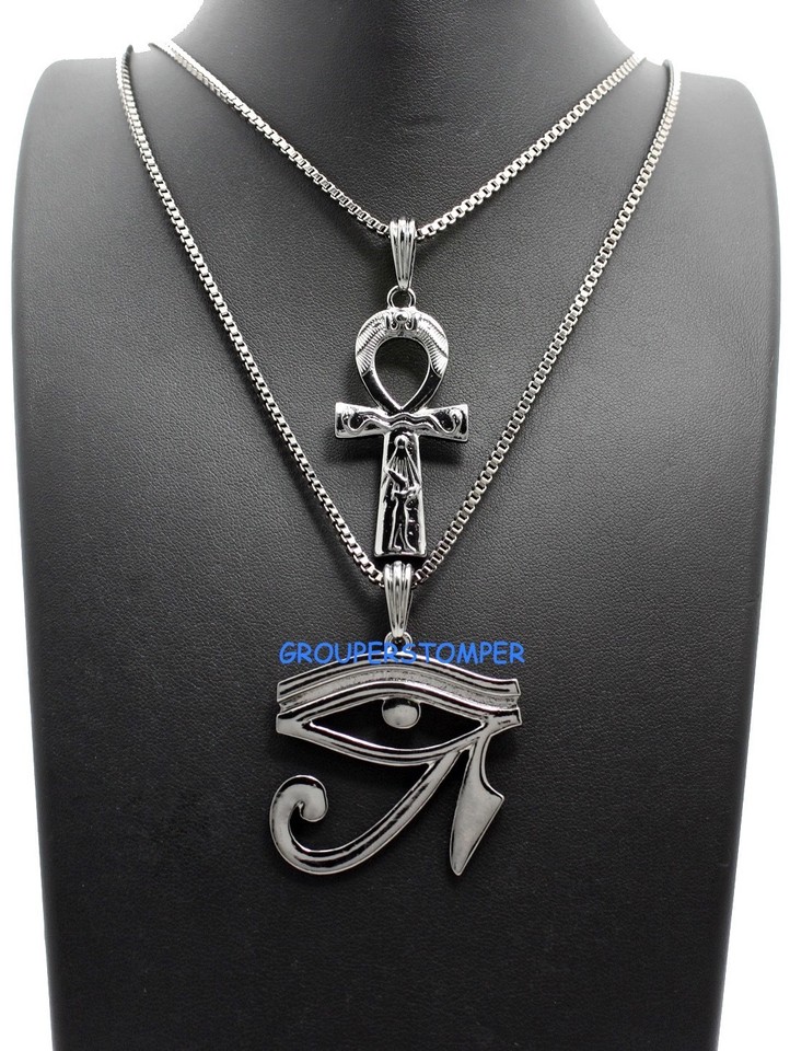 Ankh And Eye Of Ra Necklace Set Egyptian with 24 And 30 Inch Long ...
