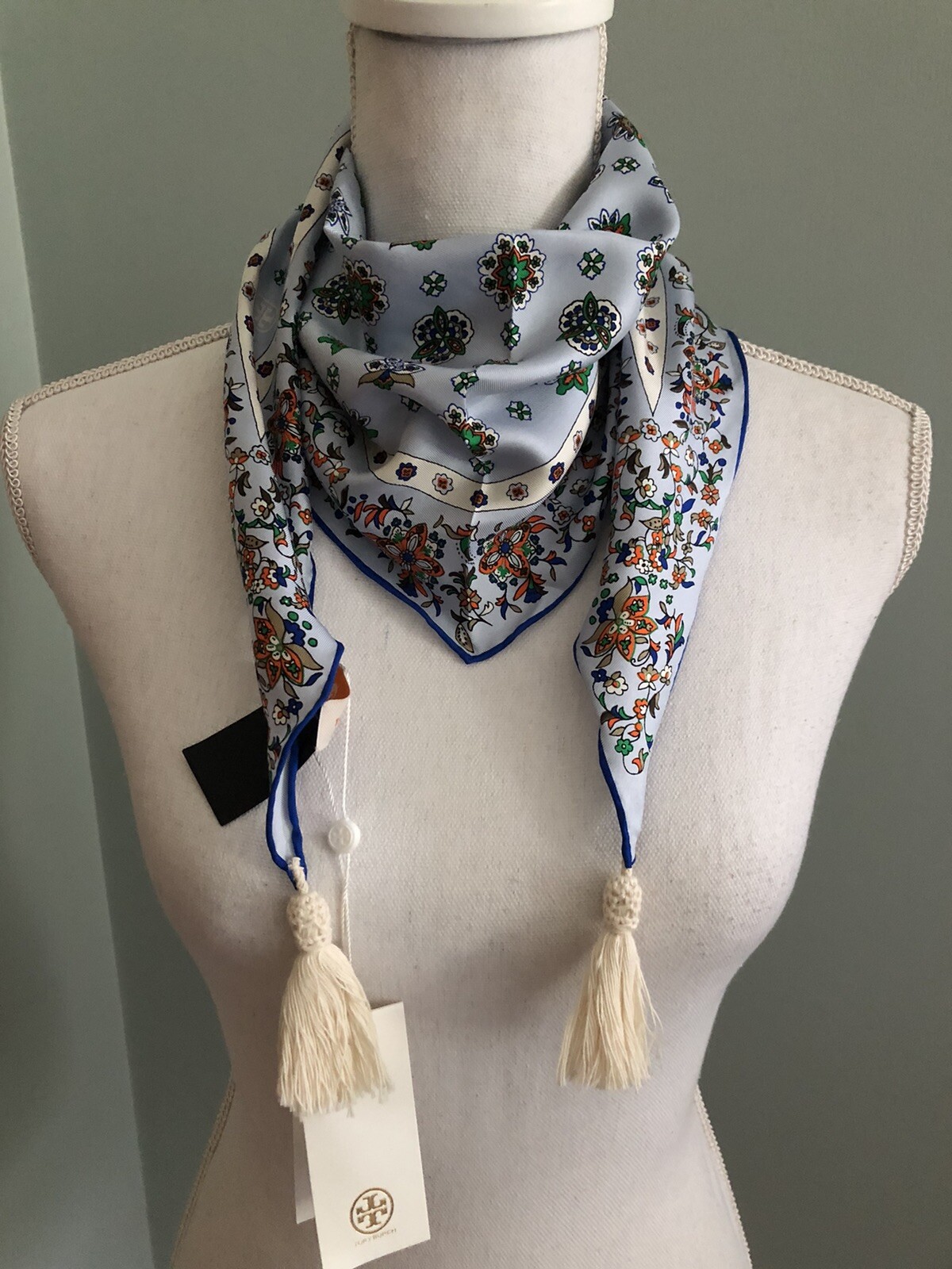 NWT Receipt Tory Burch Soleil Tasseled Diamond Silk Scarf GIFT Ship ...