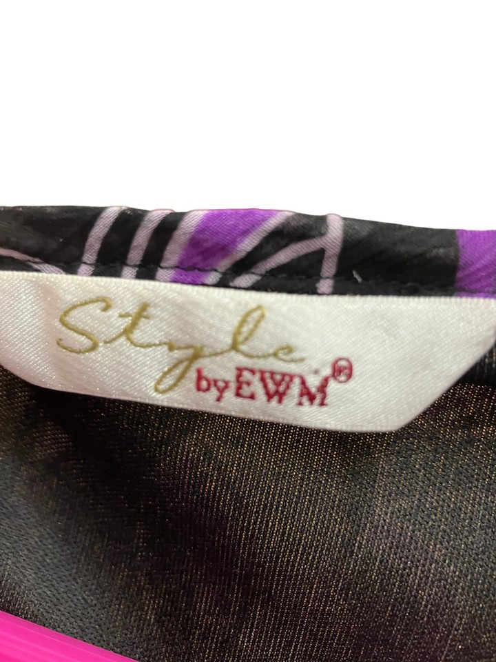 Style by EWM Women's Floral Short Sleeve Blouse Purple Multi - Size 22 ...