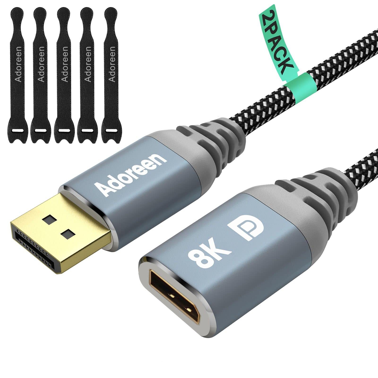 Adoreen 8K DisplayPort Extension Cable 1.5 Feet/2 Pack Braided DP to DP ...
