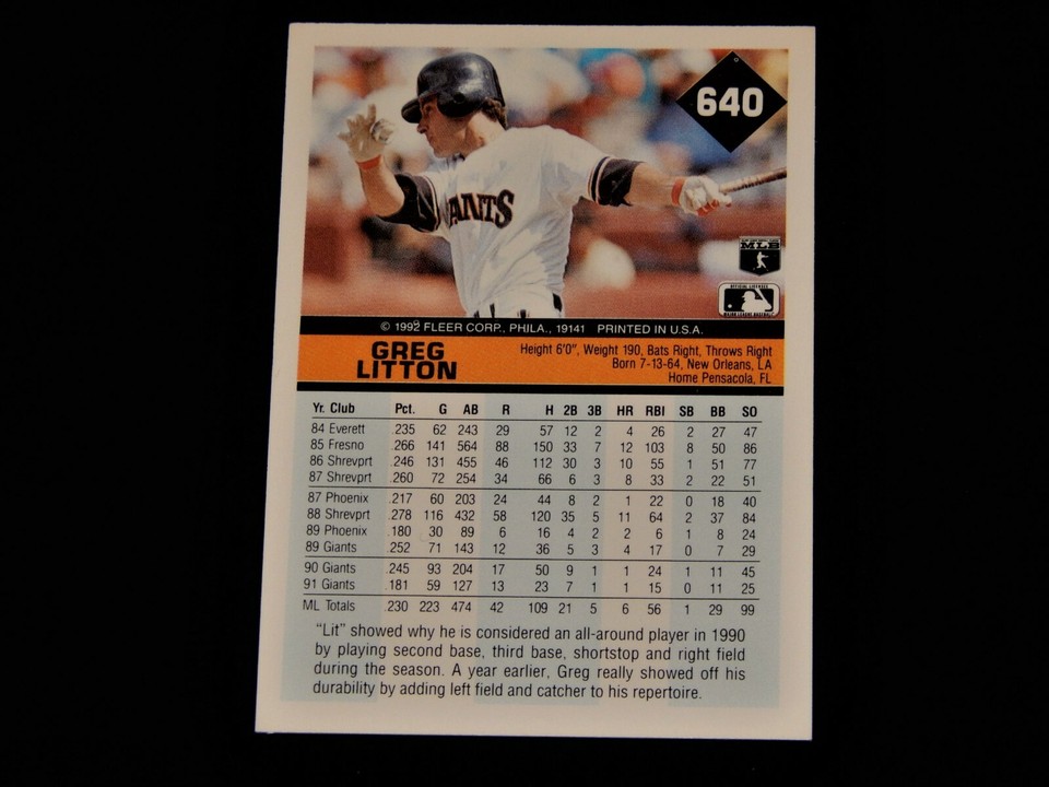 Vintage Baseball Card, 1992, MLB, FLEER, SAN FRANCISCO GIANTS, Greg ...