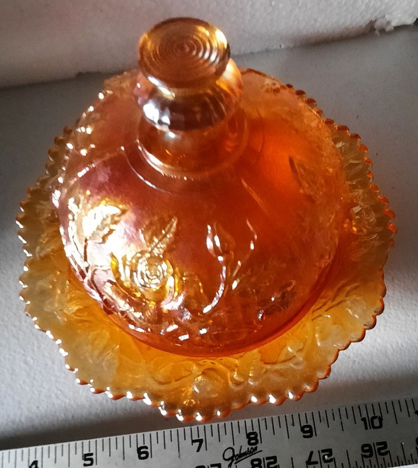 Vtg. Imperial Glass Beautiful Carnival Dish & Dome Lid – Marigold ...