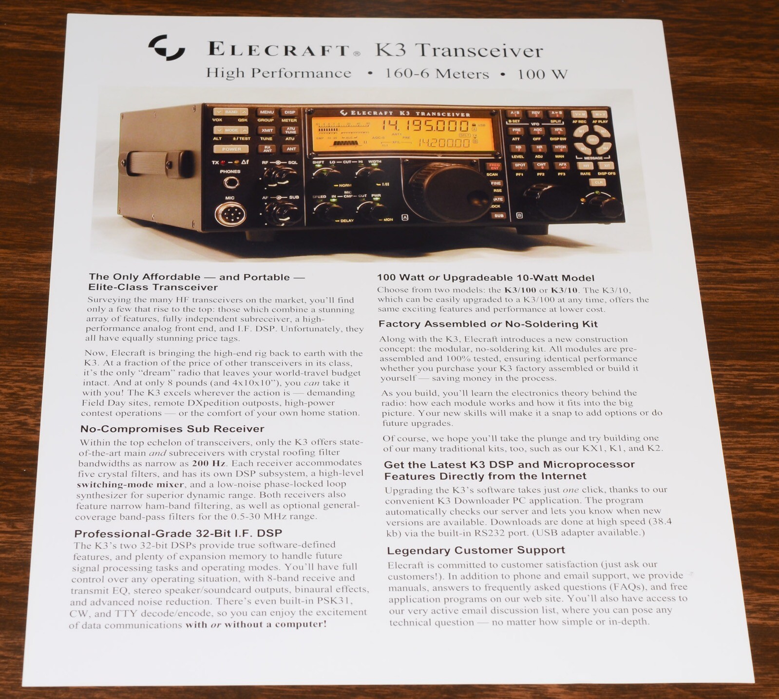BROCHURE: ELECRAFT K3 HIGH PERFORMANCE 160-6 METERS 100W TRANSCEIVER | eBay