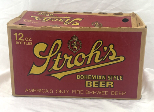 VINTAGE 1970's STROH'S BOHEMIAN STYLE BEER BOX WAXED 24 PACK CARRYING ...