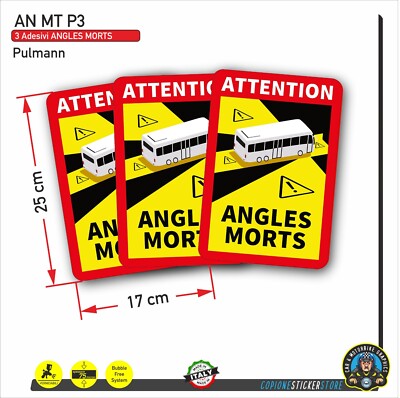 3 Stickers Pullman Bus Angle Dead Angles Morts Warning Attencion | eBay