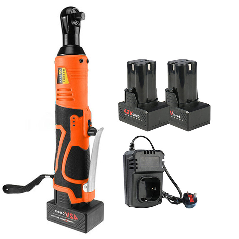 42V Ratchet Wrench 90° Right Angle w/ Battery& Cordless Impact Wrench ...