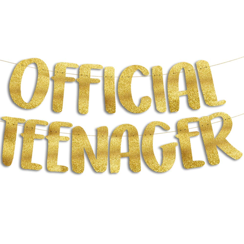 Official Teenager Gold Glitter Banner - 13Th Birthday Party Supplies ...