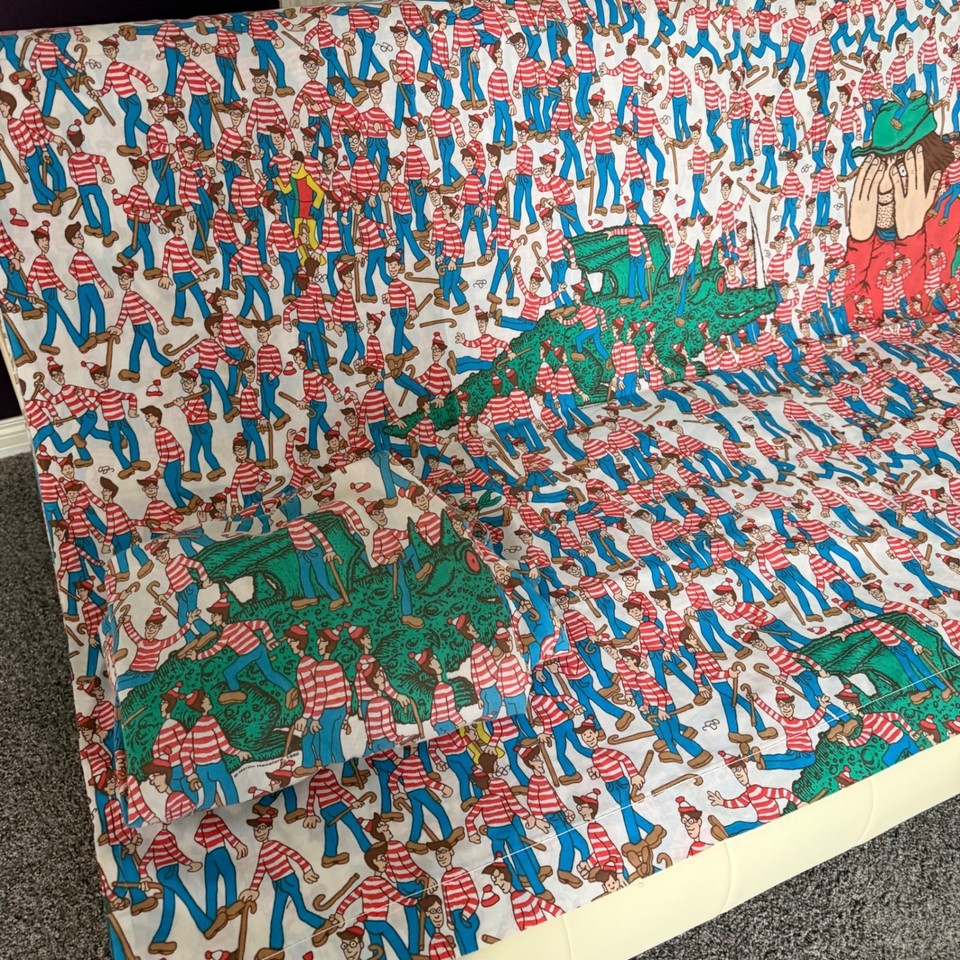 90s Vintage Where's Waldo Flat & Fitted Sheet Bedding Twin Martin ...