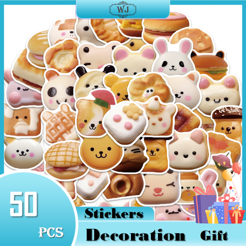 50pcs 3D Bread Cartoon Animals Cookies Stickers Gift Decal Waterproof ...