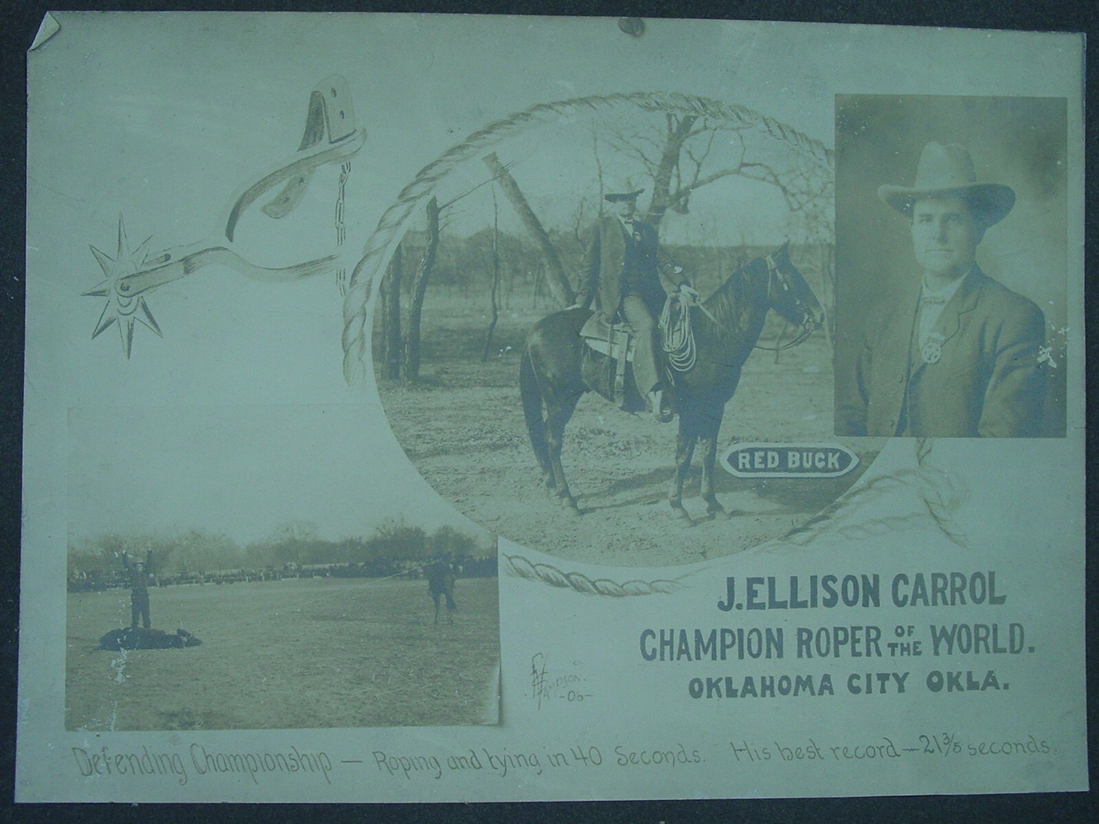 1906 J ELLISON CARROL & RED BUCK - Champion Roper - Oklahoma City ...