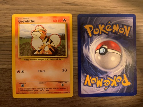 Growlithe # 28/102 Unlimited Base Set Pokemon TCG Game Trading Cards ...