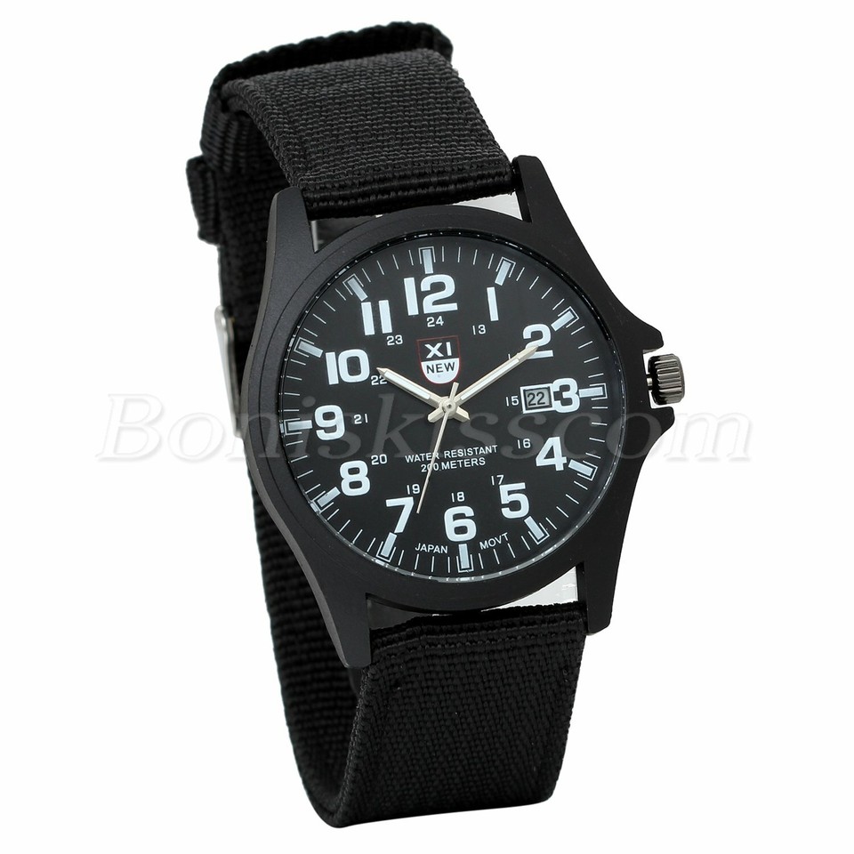 Men's Army Military Unique Design 24 Hours Nylon Strap Date Quartz ...