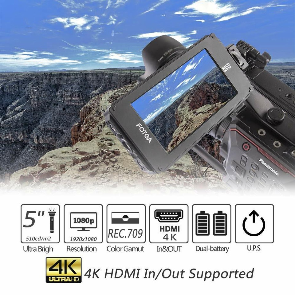FOTGA A50 5" Video Screen Field Monitor HDMI 4K For Blackmagic SONY P ...