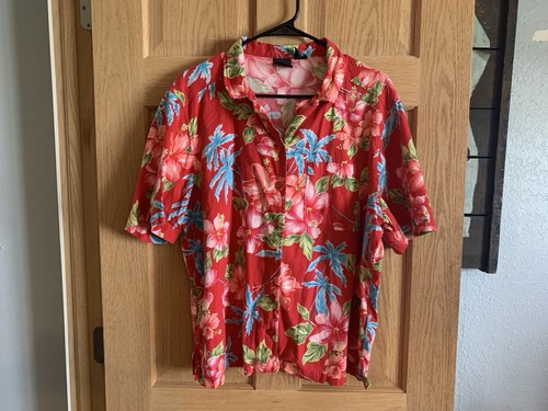 Erika Women’s Hawaiian Floral Print Button Up Shirt 1X Red | eBay