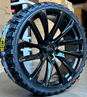 26'' FR98 Gloss Black Wheels fit Escalade 33'' MT Tires Silverado Yukon ...