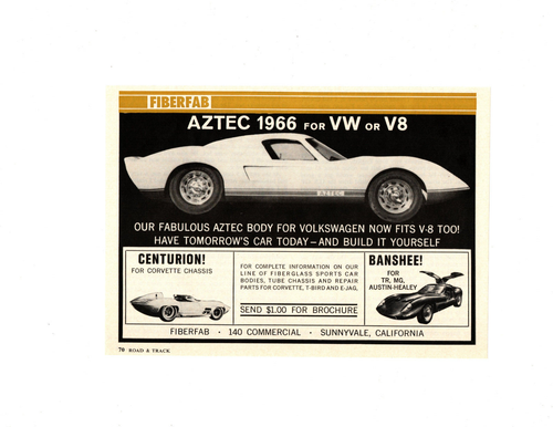 1966 FIBERFAB AZTEC KIT CAR ~ ORIGINAL SMALLER PRINT AD | eBay