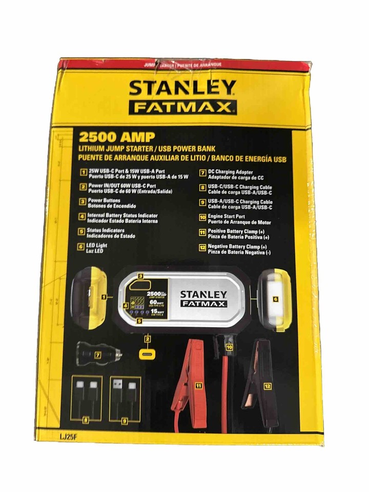 Stanley FATMAX LJ25F 2500 Amp Lithium Jump Starter & USB Power Bank ...