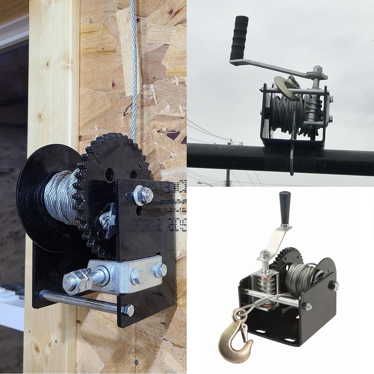 HAND WINCH 1 Ton Capacity Portable Worm Gear Crank Trucks Trailers ...