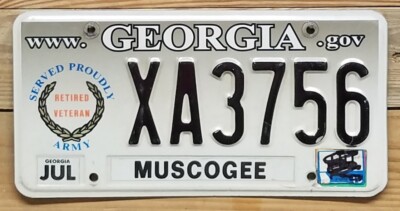 Georgia expired 2013? RETIRED VETERAN - ARMY License Plate ~ XA3756 ...