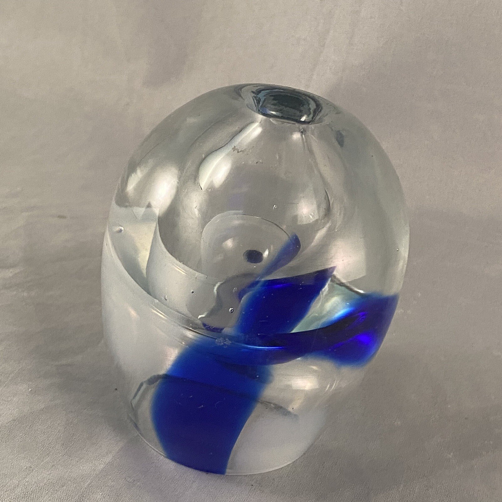 Hand Blown Art Glass Pen Holder Paperweight Made In Poland Blue Clear ...