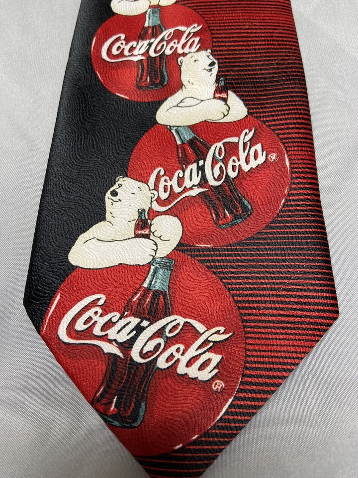 Coca Cola 2 Tone Black/Red Polar Bear Repeat Holiday Theme Necktie ...
