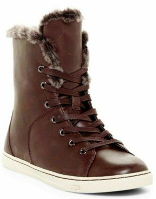 UGG Women Croft Luxe Quilt Brown High Top Sneaker Leather Sheepskin ...