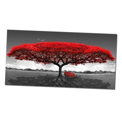 Extra Large Red Tree Landscape Wall Art Black Grey 48L" x 24W" Red Tree ...