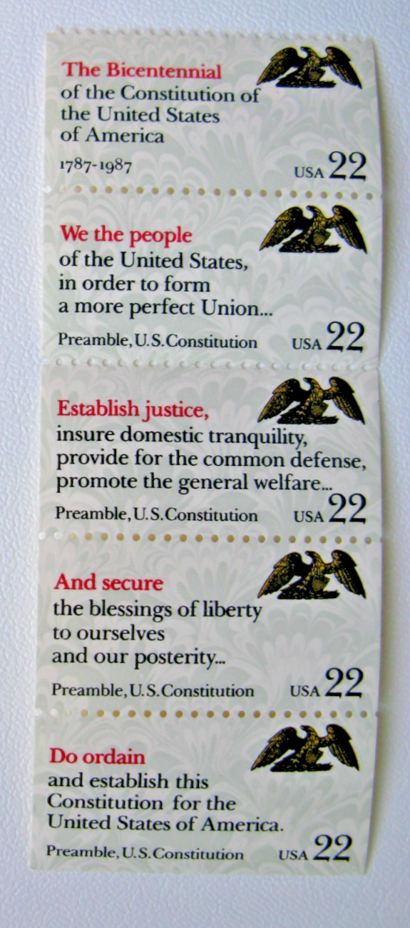 US stamps. Constitution #2355 - 2359 Mint NH booklet/folded Pane of 5 Preamble | eBay
