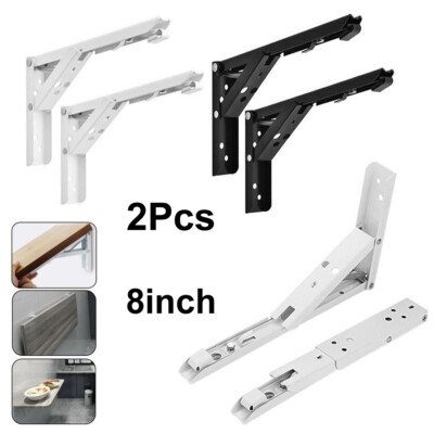 2Pcs Folding Heavy Duty Shelf Bracket Triangle Bench Table Wall-Mounted ...